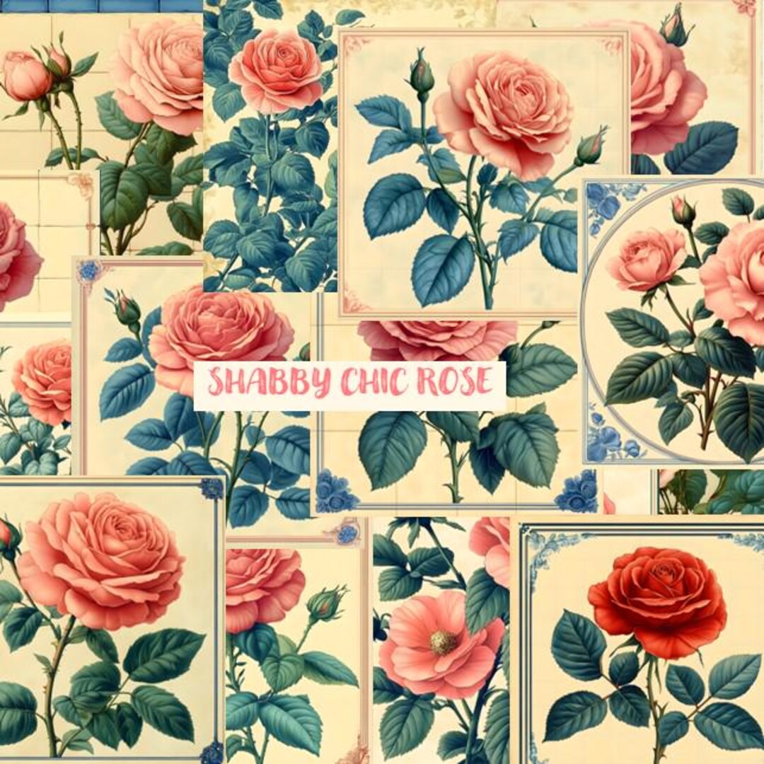 Vintage Rose Junk Journal Pages, Shabby Chic Ephemera Mega Bundle ...