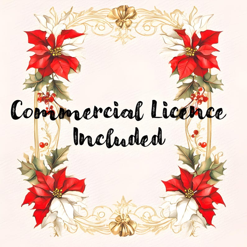 Poinsettia Frames Clipart, PNG Christmas Wreaths, Vintage Poinsettia JPG Papers, Holiday ...