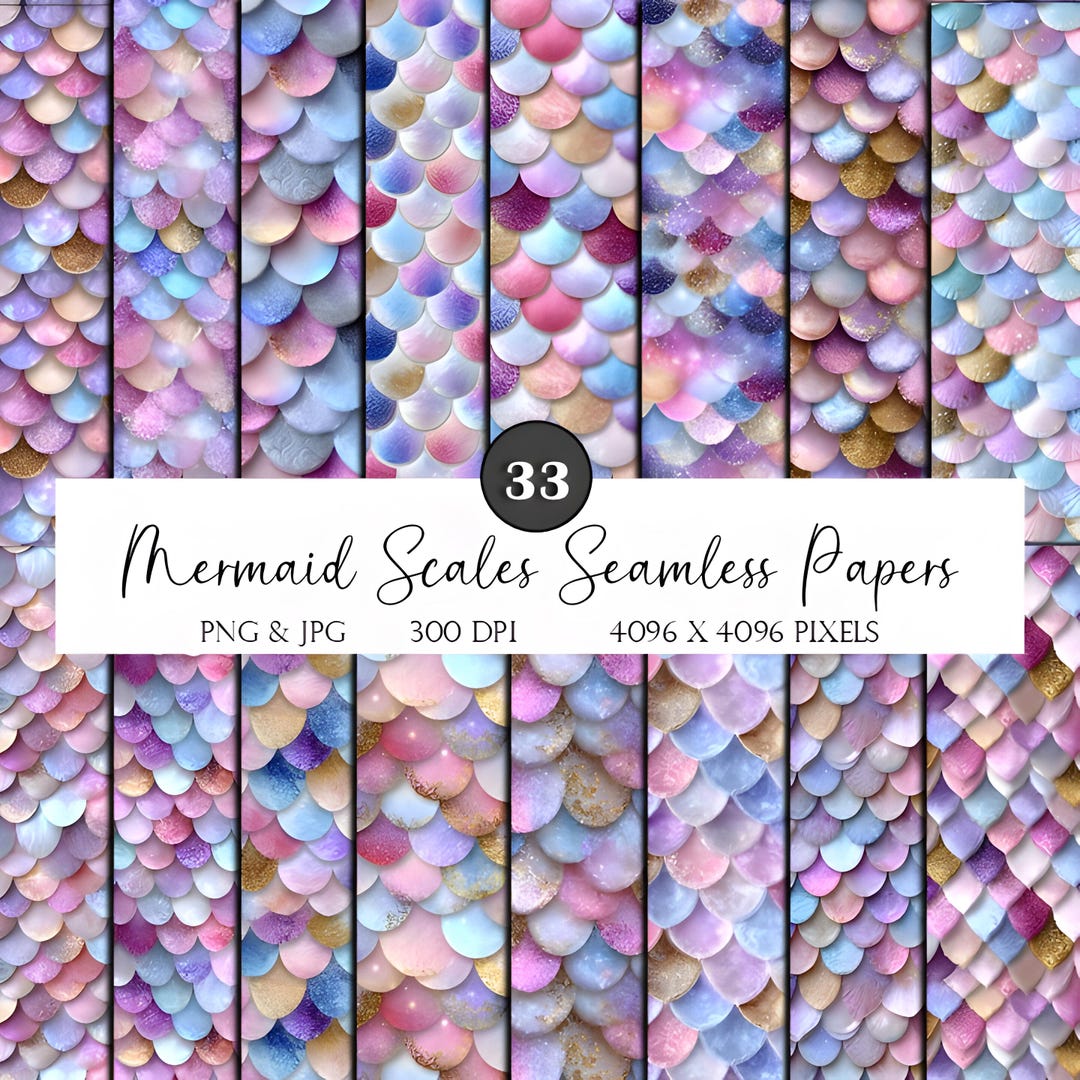 Mermaid Scale Digital Paper: Iridescent Seamless Backgrounds (PNG & JPG ...