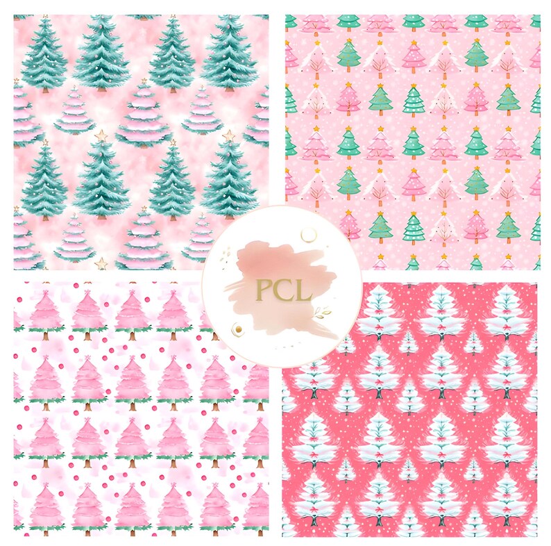 Pink Christmas Digital Paper - Romantic Winter Patterns, Holiday Fabric ...