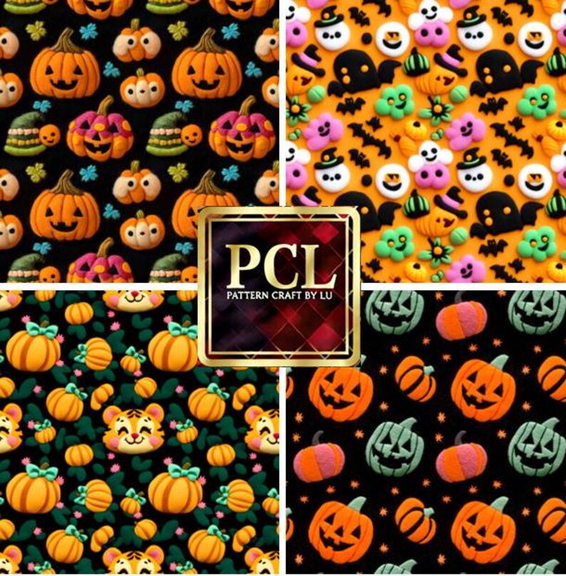 3D Halloween Pattern Bundle, Cute and Spooky Designs, Seamless Fabrics ...