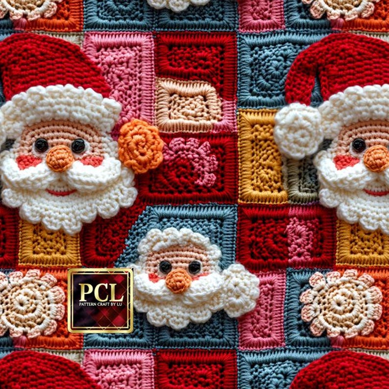 3D Crochet Santa Digital Paper: Christmas Granny Squares (digital ...