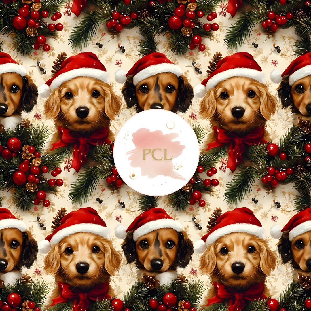 Christmas Dachshund Puppy Pattern, Festive Digital Paper, Cute Holiday ...
