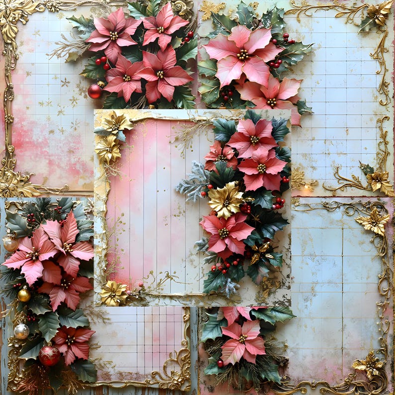Pink Christmas Junk Journal Pages, Vintage Christmas Scrapbook ...