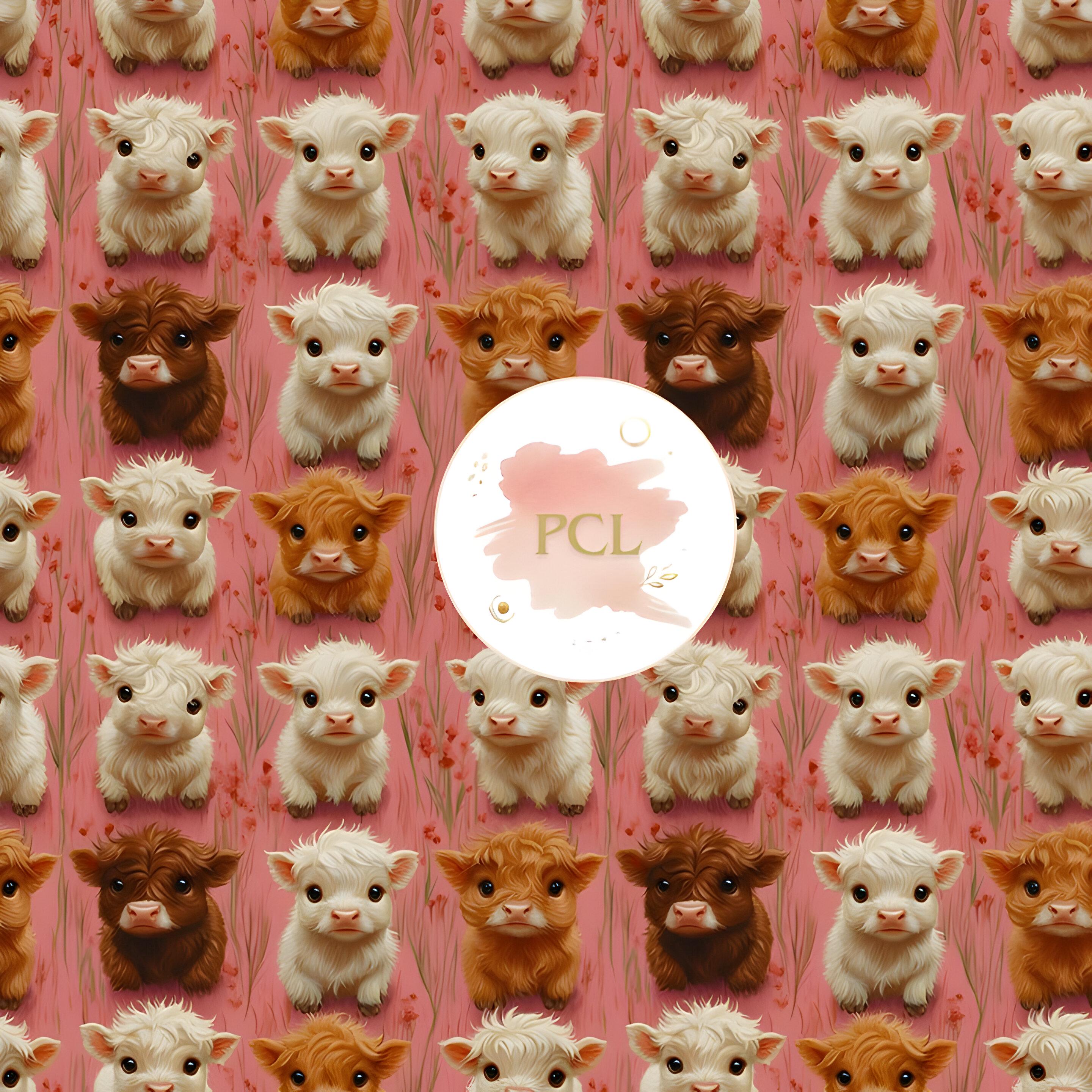 Adorable Baby Highland Cow Digital Paper, Seamless Farm Animal Pattern ...