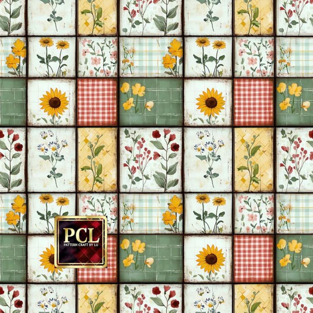 Rustic Patchwork Floral Quilt Pattern – Vintage Sunflowers, Farmhouse ...