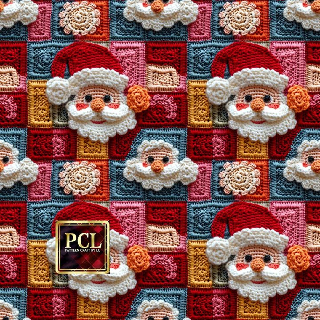 3D Crochet Santa Digital Paper: Christmas Granny Squares (digital ...
