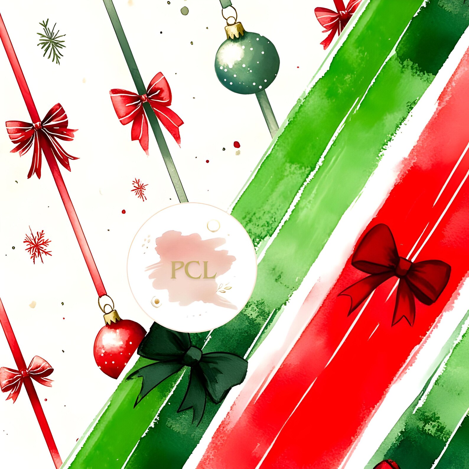Watercolor Christmas Digital Paper Set - Holiday Striped Patterns ...