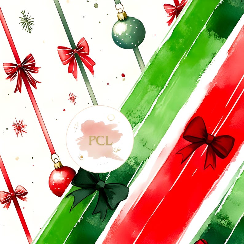 Watercolor Christmas Digital Paper Set - Holiday Striped Patterns ...