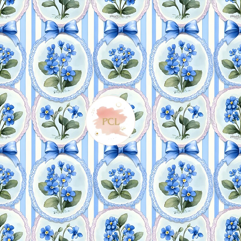 Watercolor Grandmillennial Seamless Patterns, Blue Pastel Floral JPEG ...