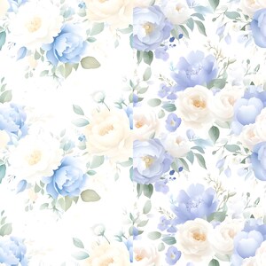 Blue Watercolor Floral Paper, Seamless Pattern JPG, Shabby Chic Digital ...