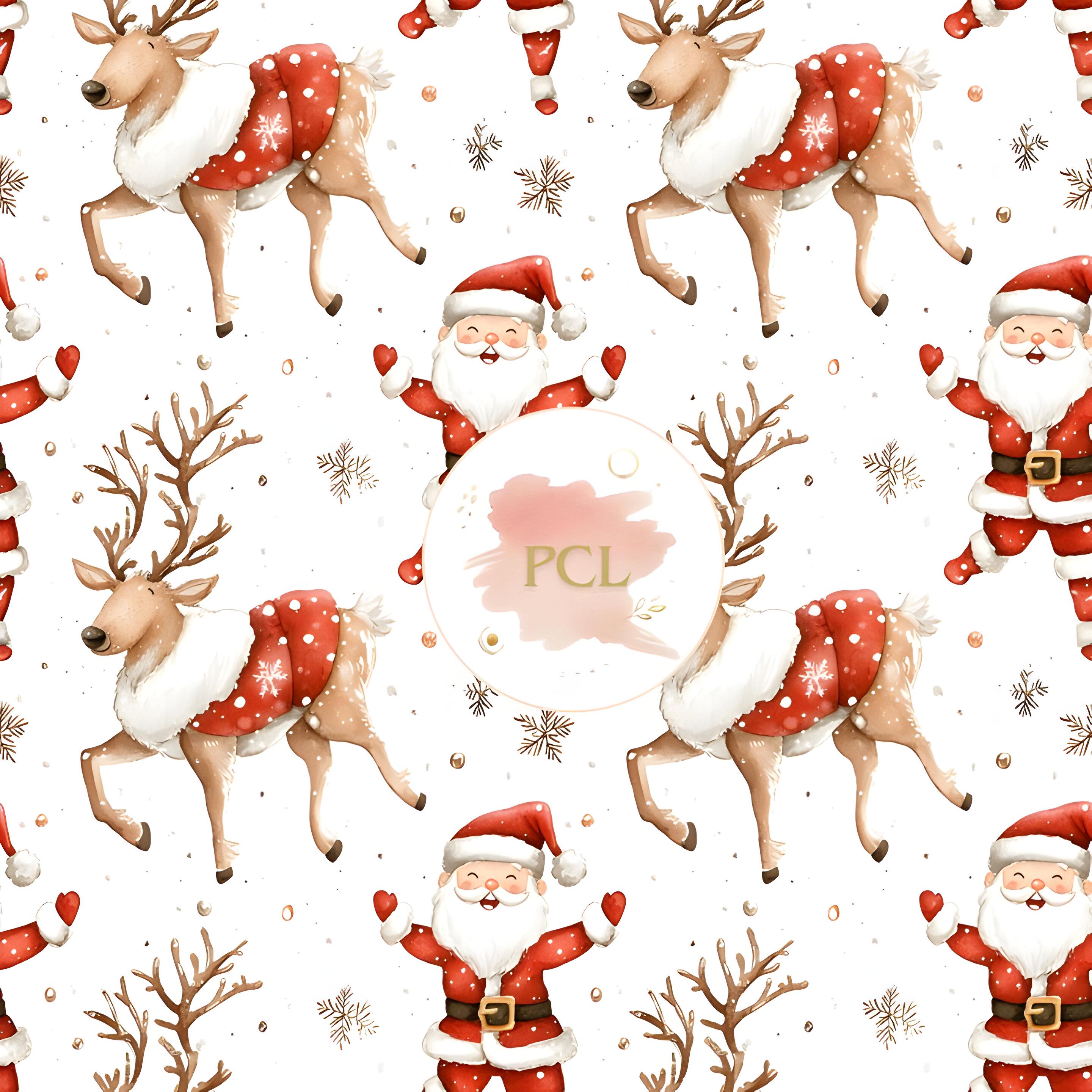 Watercolor Santa & Reindeer Digital Paper, Seamless – Festive Christmas ...