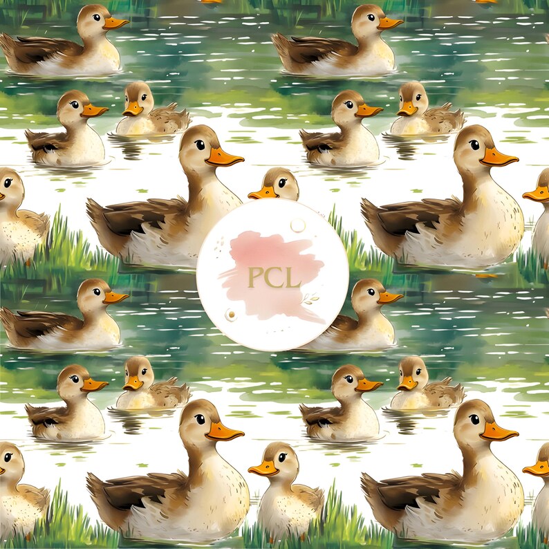 Mallard Duck in Pond Seamless Pattern Digital Repeating Sublimation ...