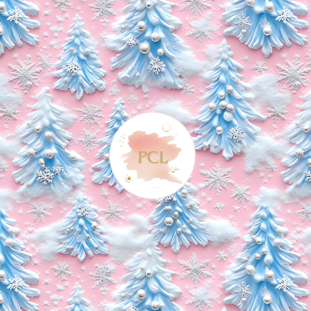 3D Winter Wonderland Digital Paper Blue & Pink Snowy Christmas Trees ...
