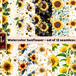 Watercolor Sunflower Patterns, Floral Seamless Digital Paper, Sunflower ...