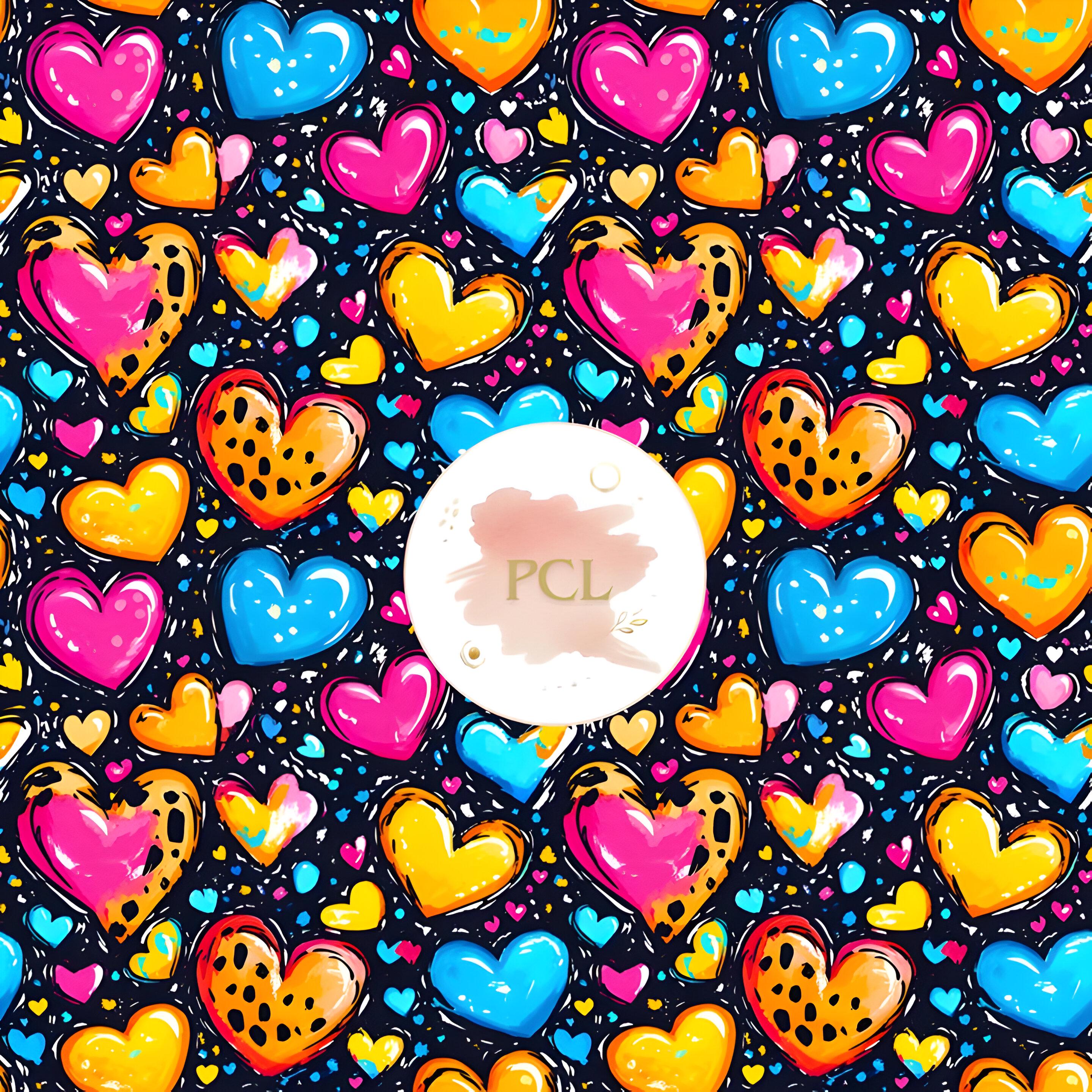 Graffiti Heart Seamless Pattern Colorful Digital Paper Neon Hearts and ...