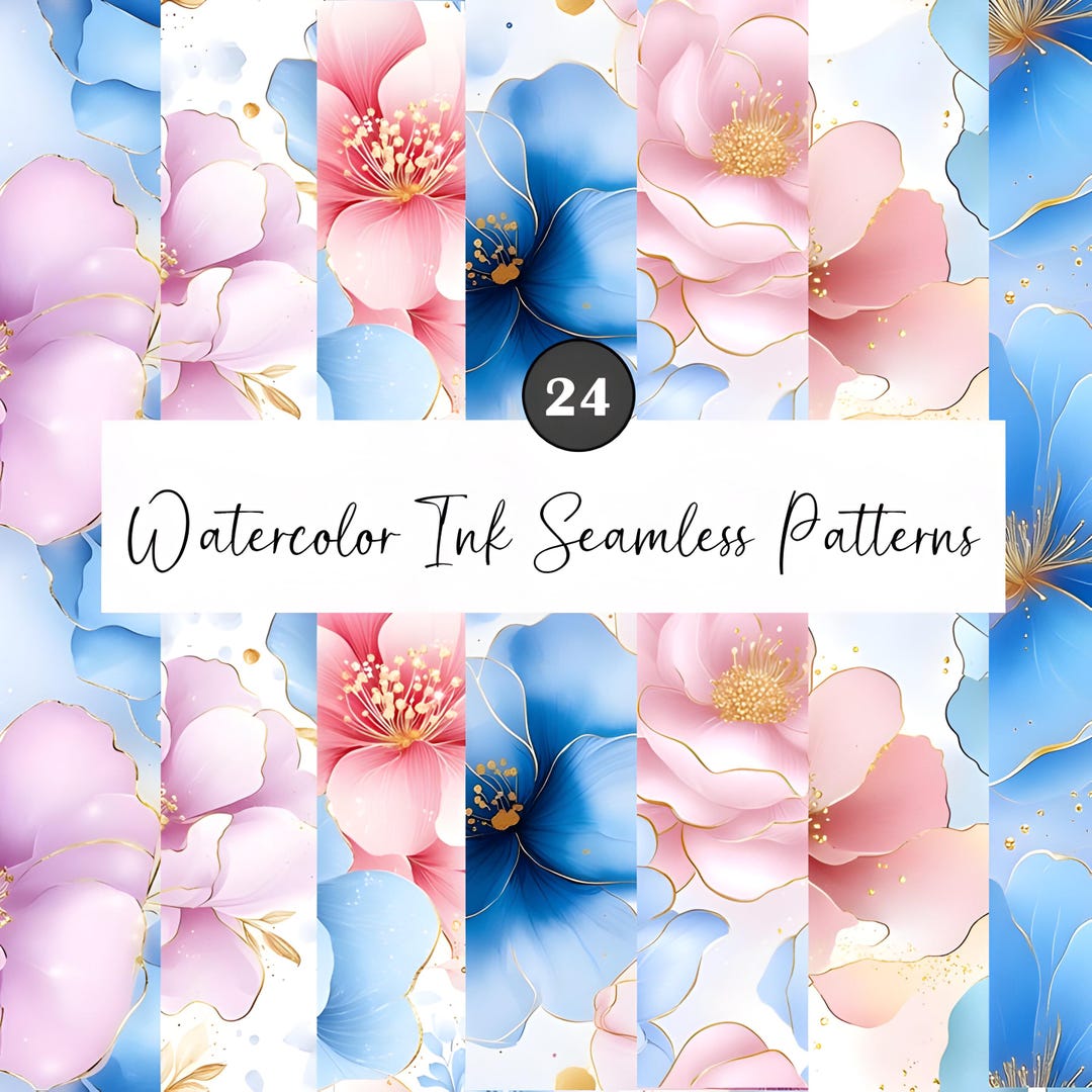 Watercolor Floral Paper, Seamless Pattern JPG, Ink Flowers Digital ...