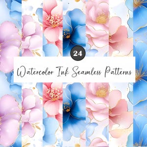 Watercolor Floral Paper, Seamless Pattern JPG, Ink Flowers Digital ...