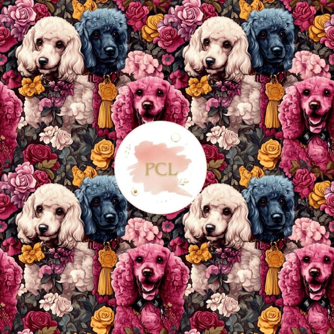 Colorful Poodle Floral Seamless Digital Paper, Vintage Dog Pattern ...