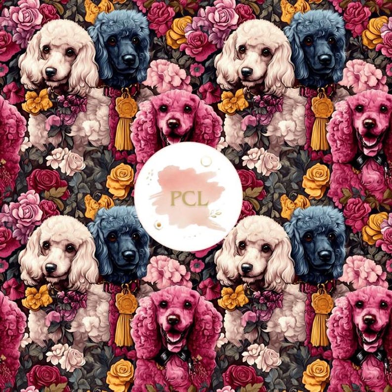 Colorful Poodle Floral Pattern: Vintage Roses Digital Paper (12x12, 300 ...