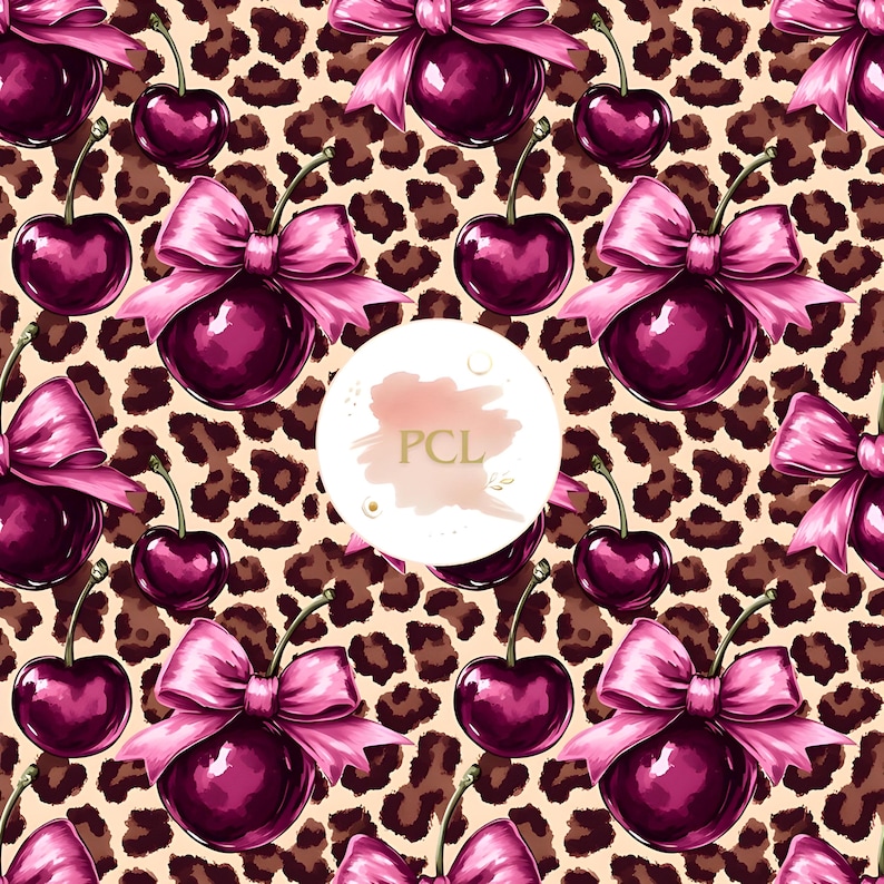 Leopard Print Cherry Seamless Pattern Digital Repeating Sublimation ...