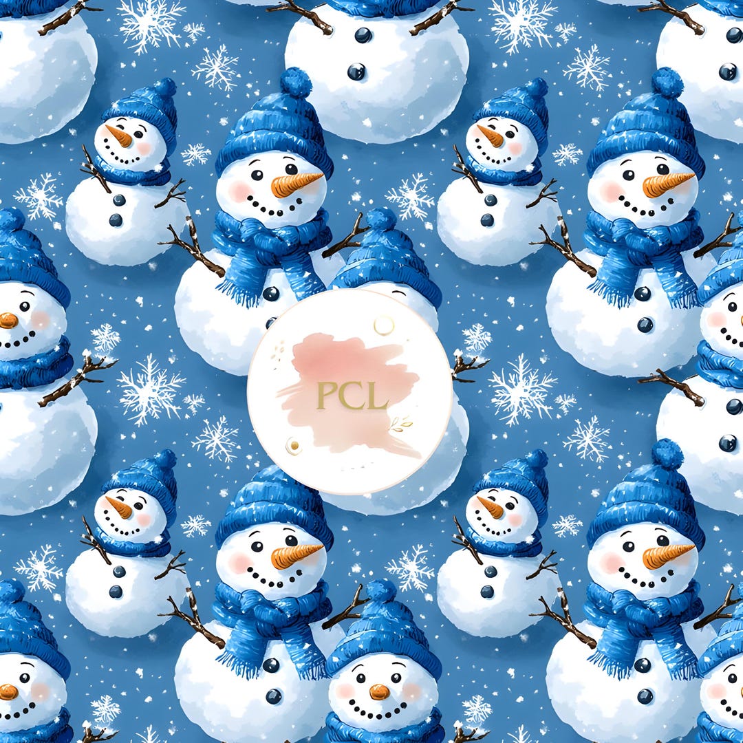 Watercolor Snowman Digital Paper, Cute Winter Seamless Pattern, Blue ...