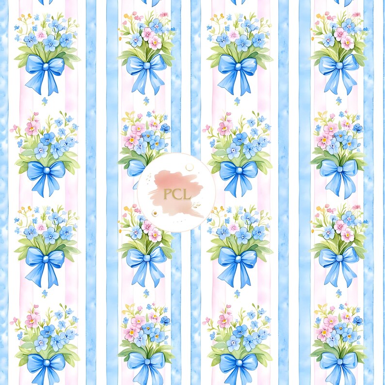 Watercolor Grandmillennial Seamless Patterns, Blue Pastel Floral JPEG ...