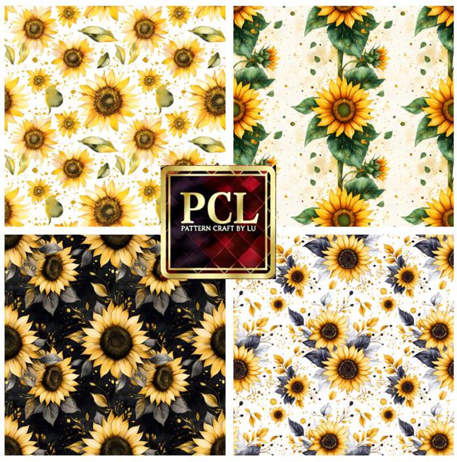 Watercolor Sunflower Patterns, Floral Seamless Digital Paper, Sunflower ...