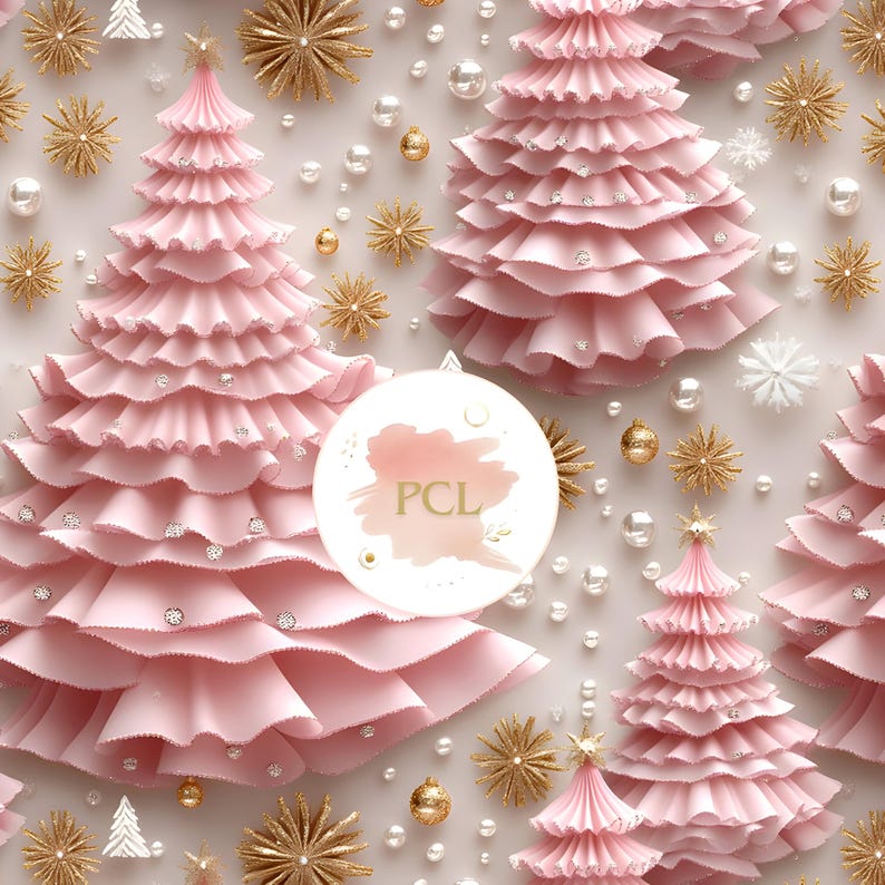 3D Pink Christmas Tree Digital Paper Girly Holiday Wrapping Pattern ...