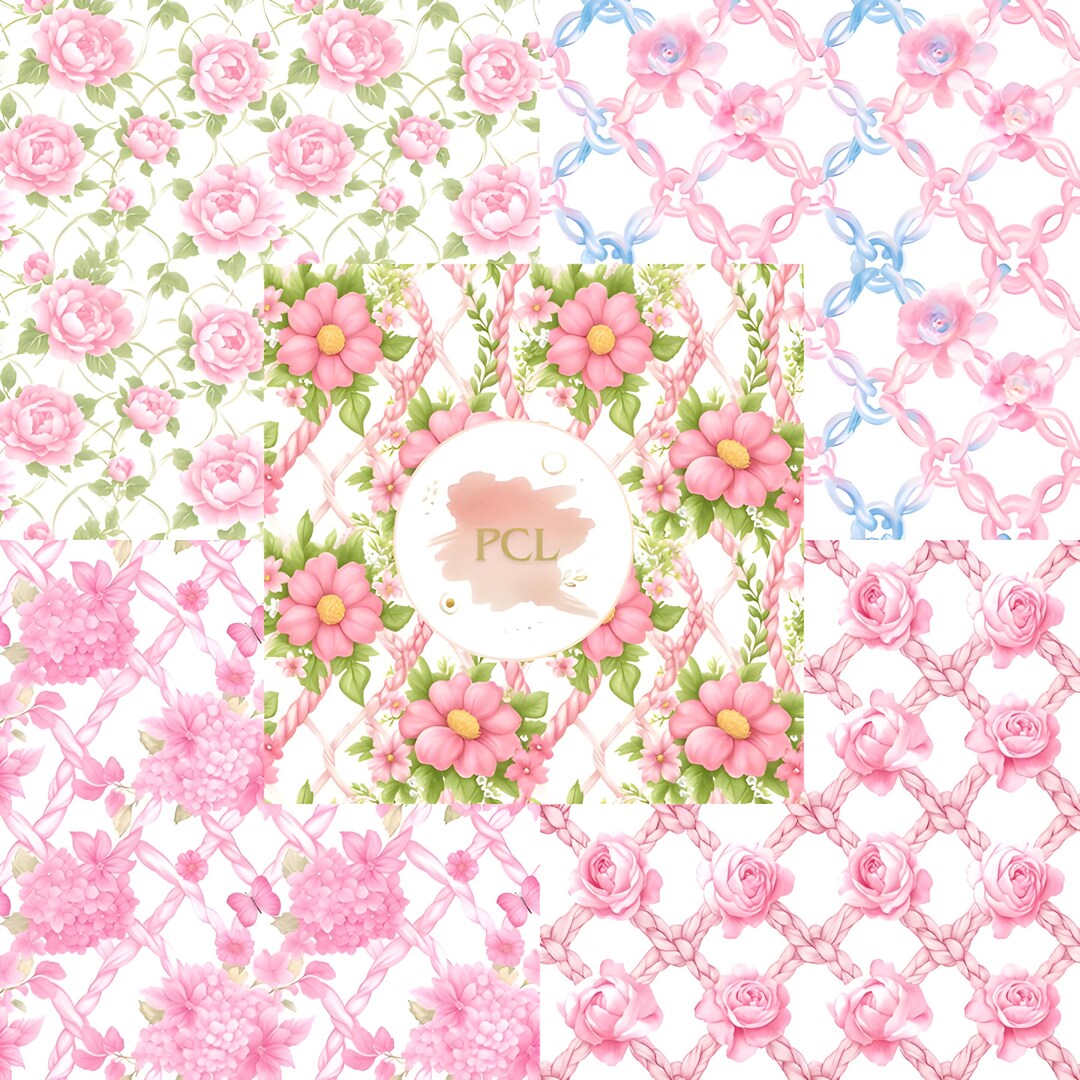 Grandmillennial Floral Digital Paper, Seamless – Pink & Green Botanical ...