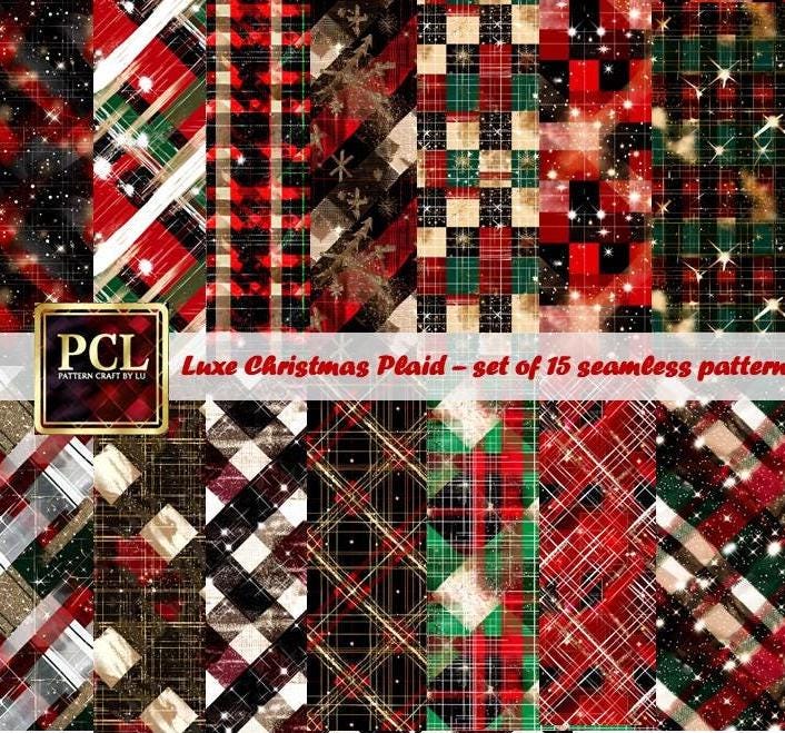 Glossy Christmas Plaid Patterns: Luxe Festive Fabric Designs (digital ...