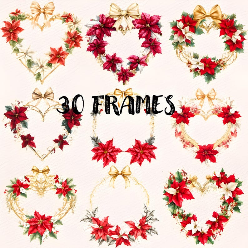 Poinsettia Frames Clipart, PNG Christmas Wreaths, Vintage Poinsettia ...