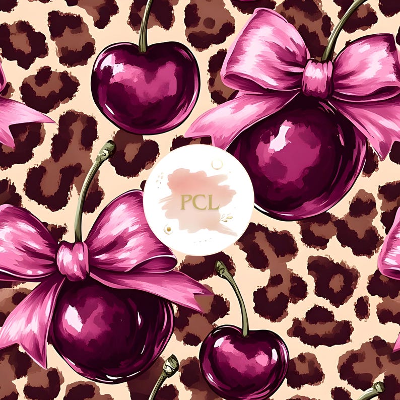 Leopard Print Cherry Seamless Pattern Digital Repeating Sublimation ...