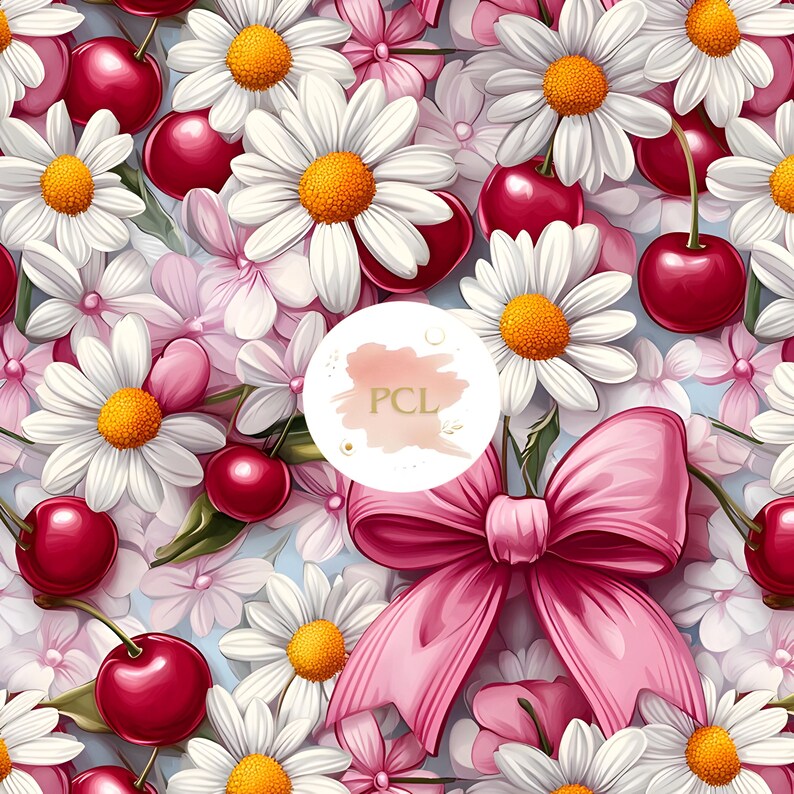 Daisy Cherry Pink Polka Dot Seamless Digital Patterns. Cute Spring ...