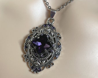 Dark Amethyst Purple Filigree Antique Silver Victorian - Etsy