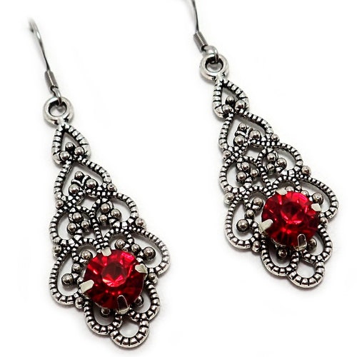 Ruby Red Stone Gothic Antiqued Silver Necklace Choker Filigree - Etsy