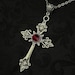 Dark Ruby Red Antiqued Silver Cross Crucifix Gothic Victorian Vampire ...