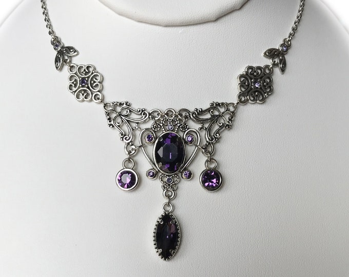 Dark Amethyst Purple Filigree Antique Silver Victorian - Etsy