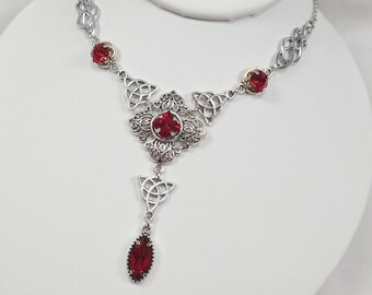 Ruby Red Stone Gothic Antiqued Silver Necklace Choker Filigree - Etsy
