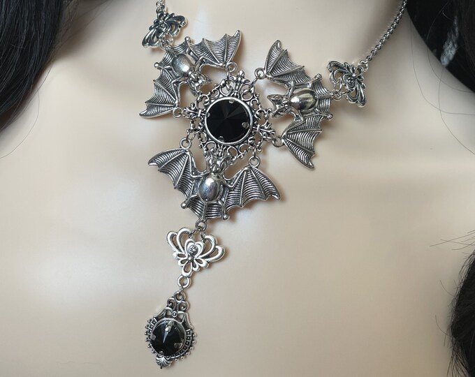 Jet Black Onyx Filigree Antique Silver Dracula Vampire Winged - Etsy