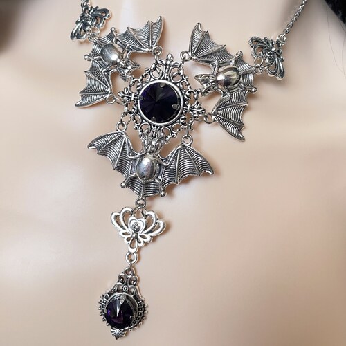 Jet Black Onyx Filigree Antique Silver Dracula Vampire Winged - Etsy