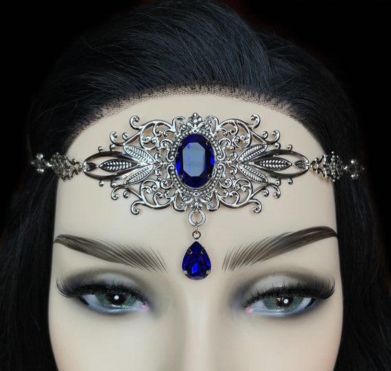 Tiara Emerald Elven Crclet Weddng Tara Medeval Headdress Silver Moon ...