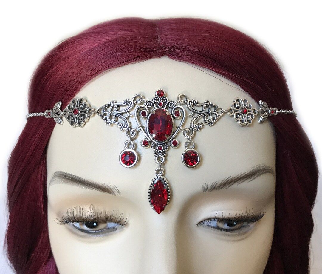 Dark Ruby Red/garnet Antique Silver Headpiece Headdress Circlet Crown ...
