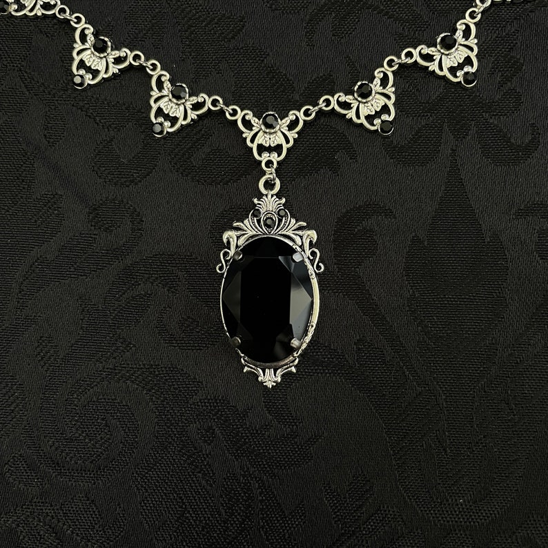Jet Black Onyx Gothic Antique Silver Filigree Victorian Wedding Bridal ...