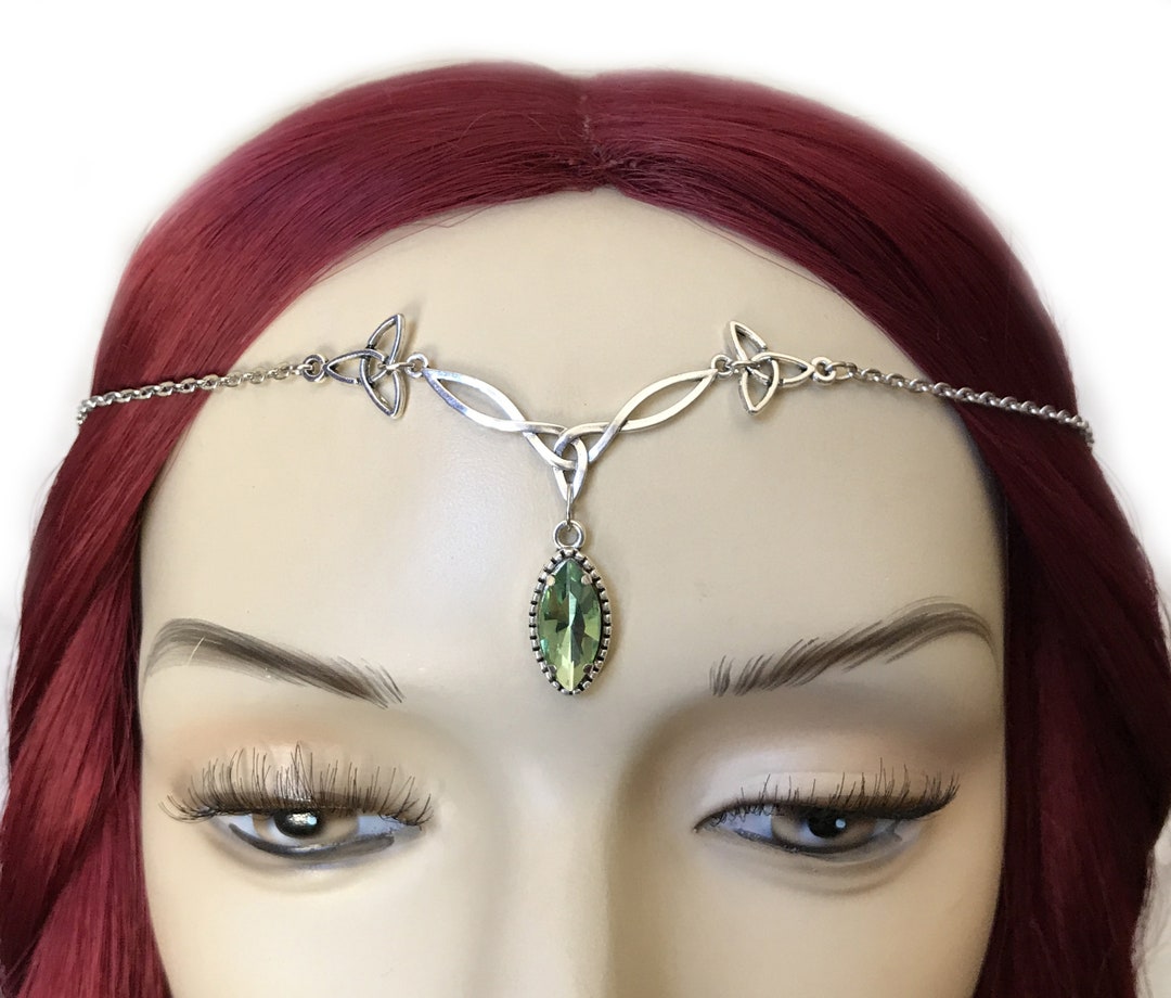 Light Peridot Green Trinity Triquetra Knot Silver Headpiece Headdress ...