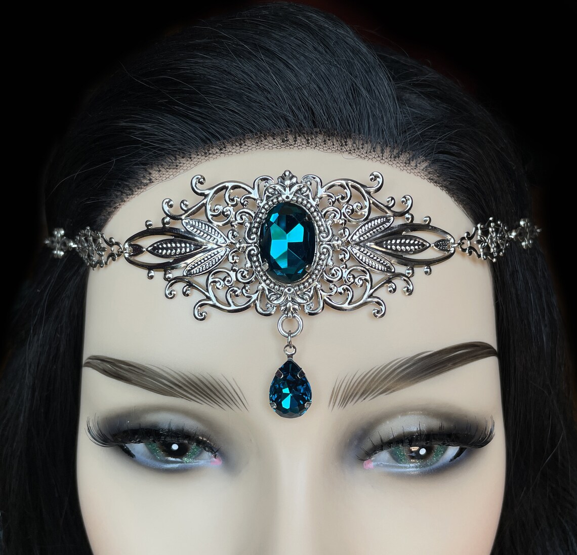 Dark Aqua/teal Silver Filigree Elf Princess Queen Priestess Gothic Leaf ...
