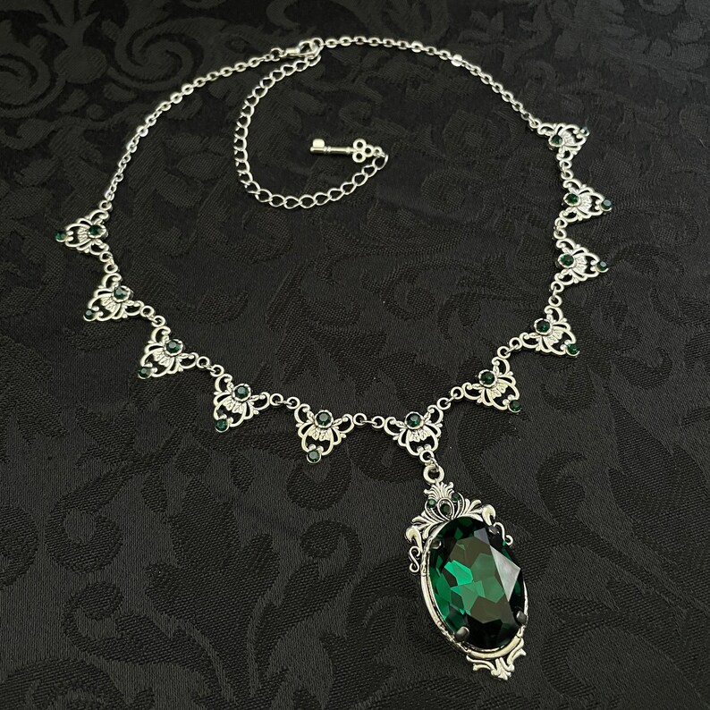 Dark Emerald Green Gothic Antique Silver Filigree Victorian Wedding ...
