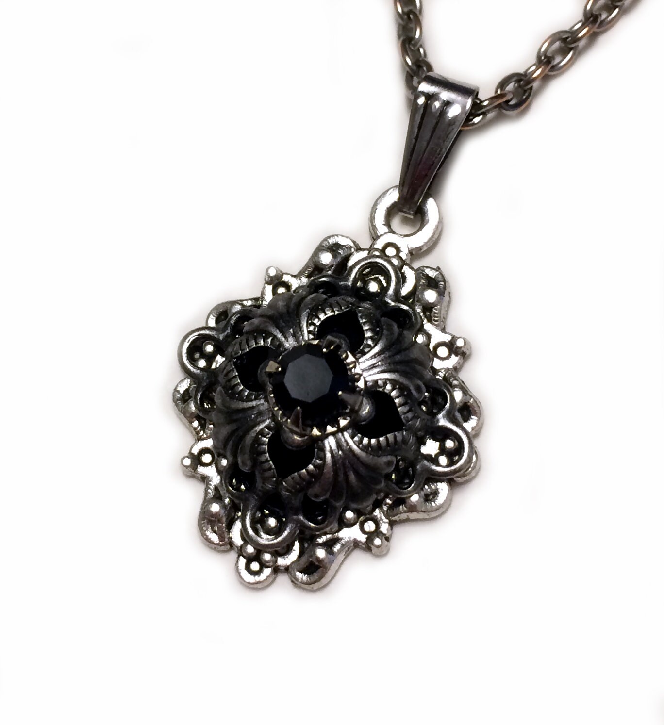 Gothic Victorian Caged Filigree Stone Pendant Necklace | Etsy