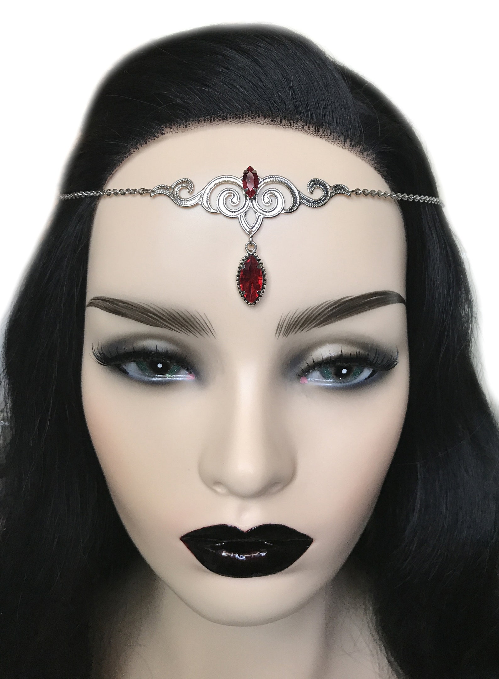 Bright Ruby Red Crystals Silver Celtic Flourish Elven Elf Elvish Art ...