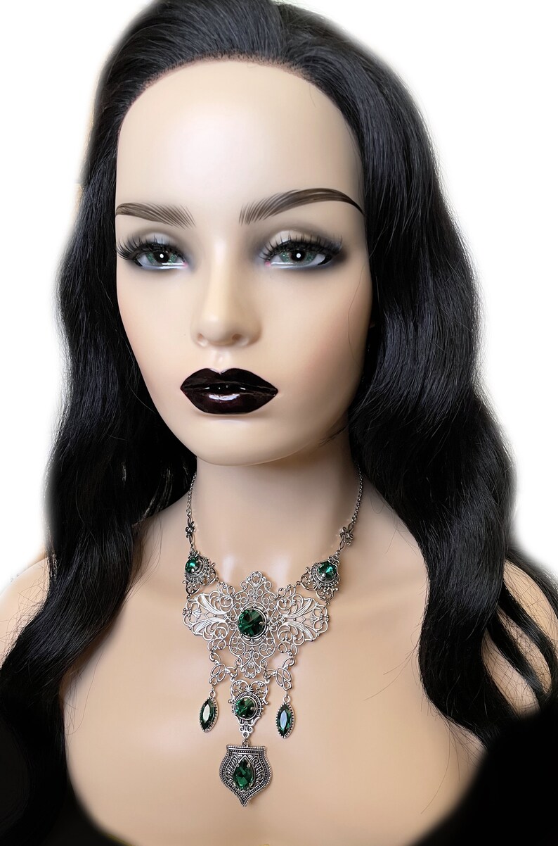 Emerald Green Gothic Antique Silver Filigree Goth Victorian - Etsy